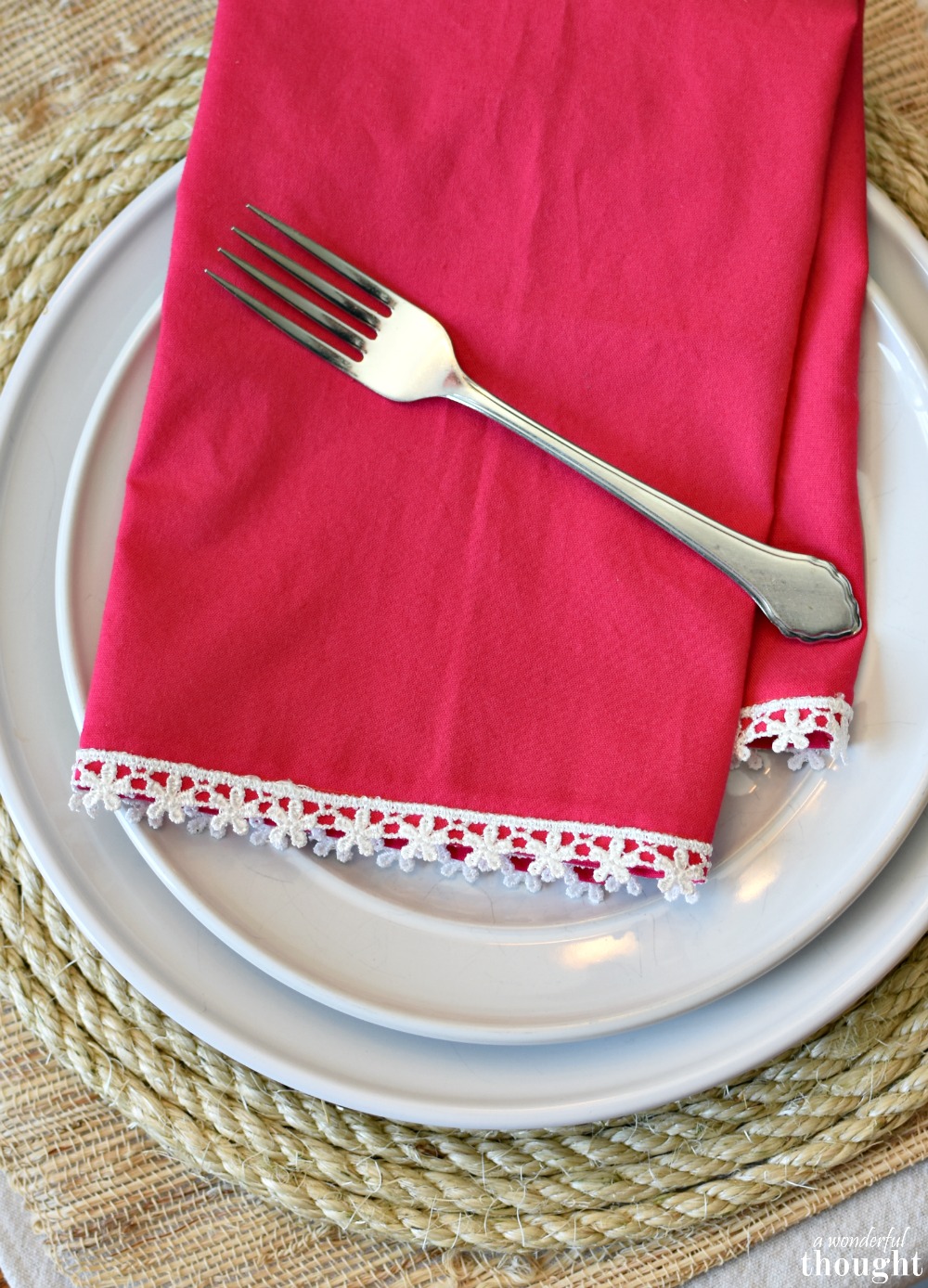 DIY Cloth Napkins with Mitered Corners and Trim - A Wonderful Thought