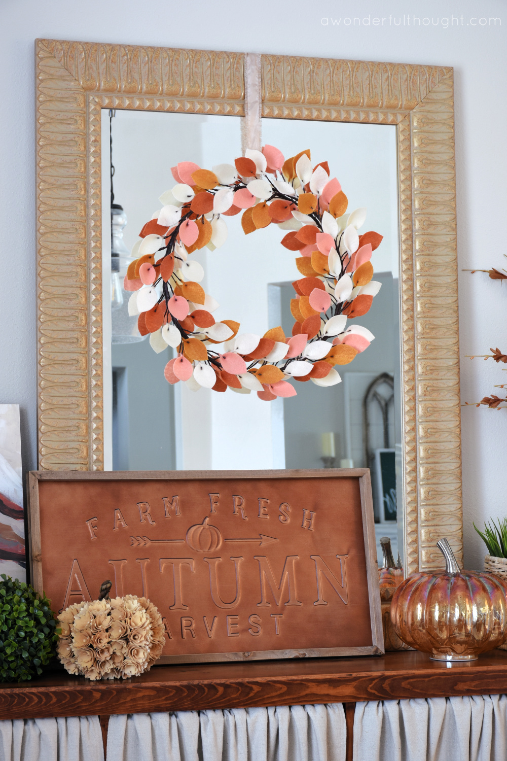 Blush pink and copper fall decor - A Wonderful Thought
